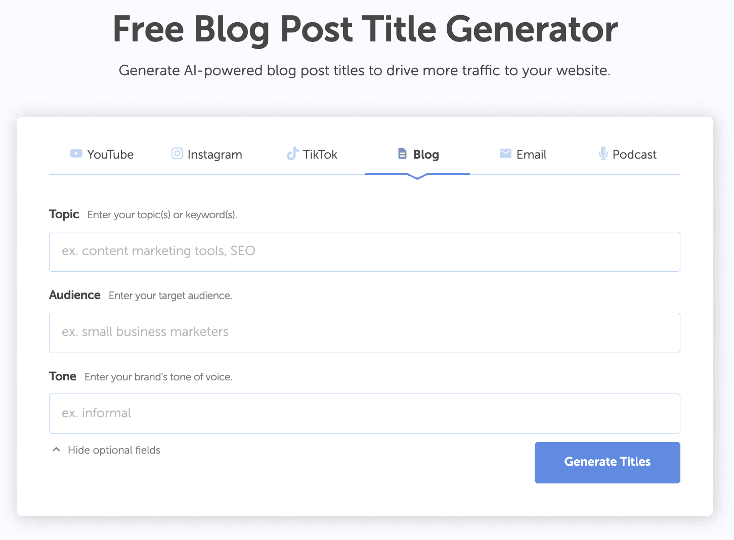 Free AI-Powered Blog Post Title Generator
