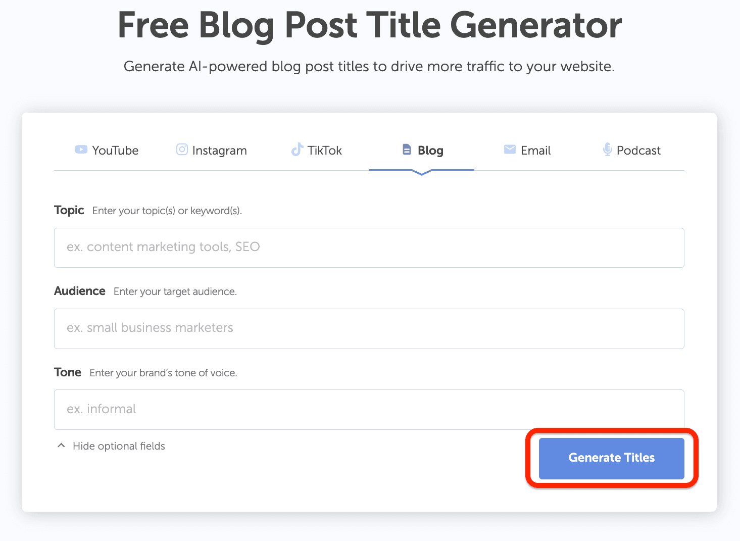 Free AI-Powered Blog Post Title Generator