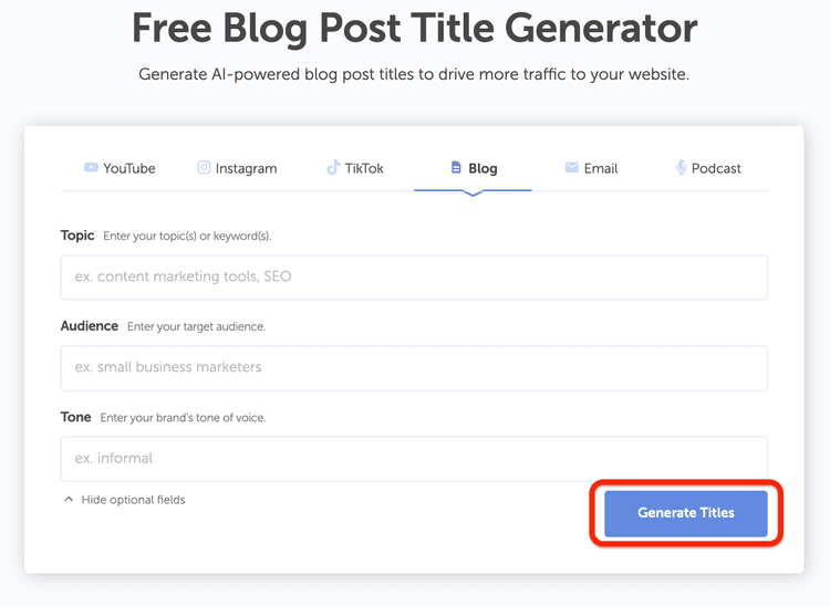 Free AI-Powered Blog Post Title Generator